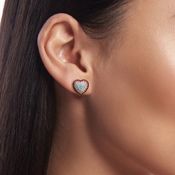 Diamond and Ruby Halo Heart Studs - LaLune – Amor Fine Jewelry