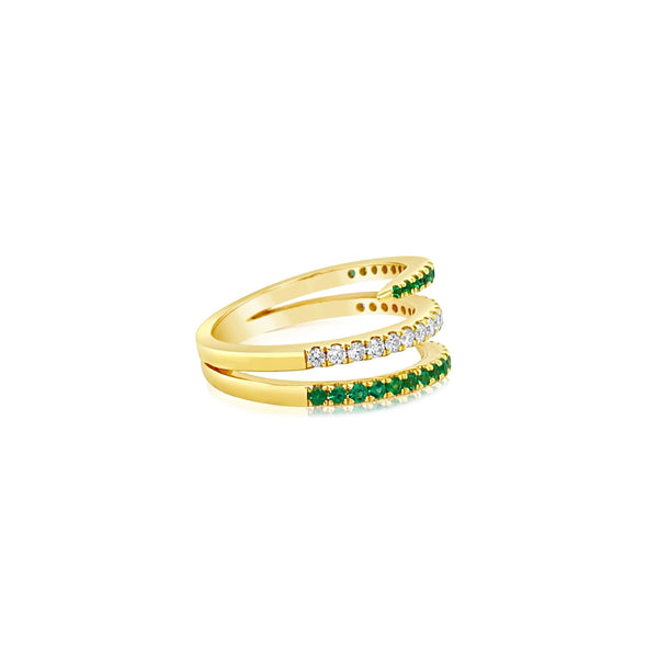 Three Row Diamond and Emerald Ring – Amor Fine Jewelry