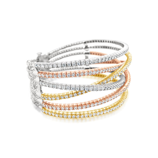 Tri-Color Diamond Crisscross Cuff Bangle – Amor Fine Jewelry