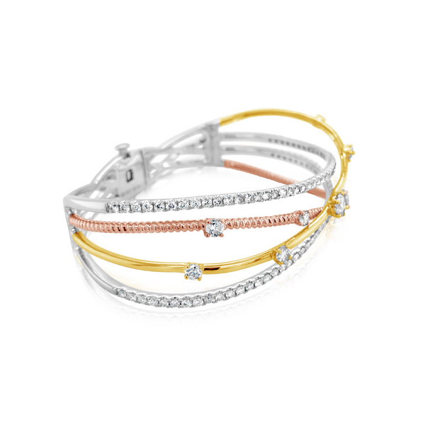 Tri-Color Crisscross Diamond Bangle – Amor Fine Jewelry
